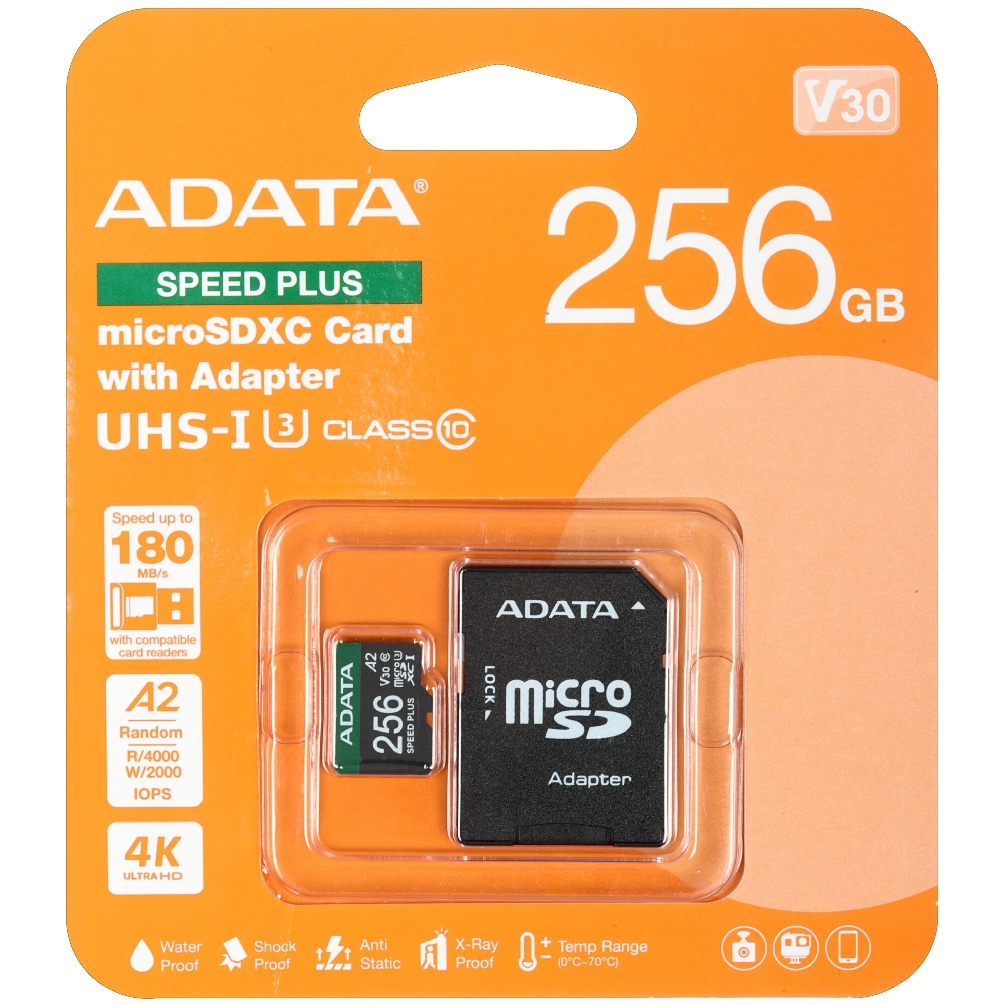 Флеш карта microSD A-DATA 128Gb microSDXC Class 10 UHS-I U3 V30 A2 160/140 MB/s (SD адаптер)