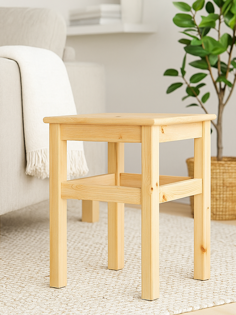 Табурет Оддвар квадратный на ножках высота 45 см, массив сосны, бежевый