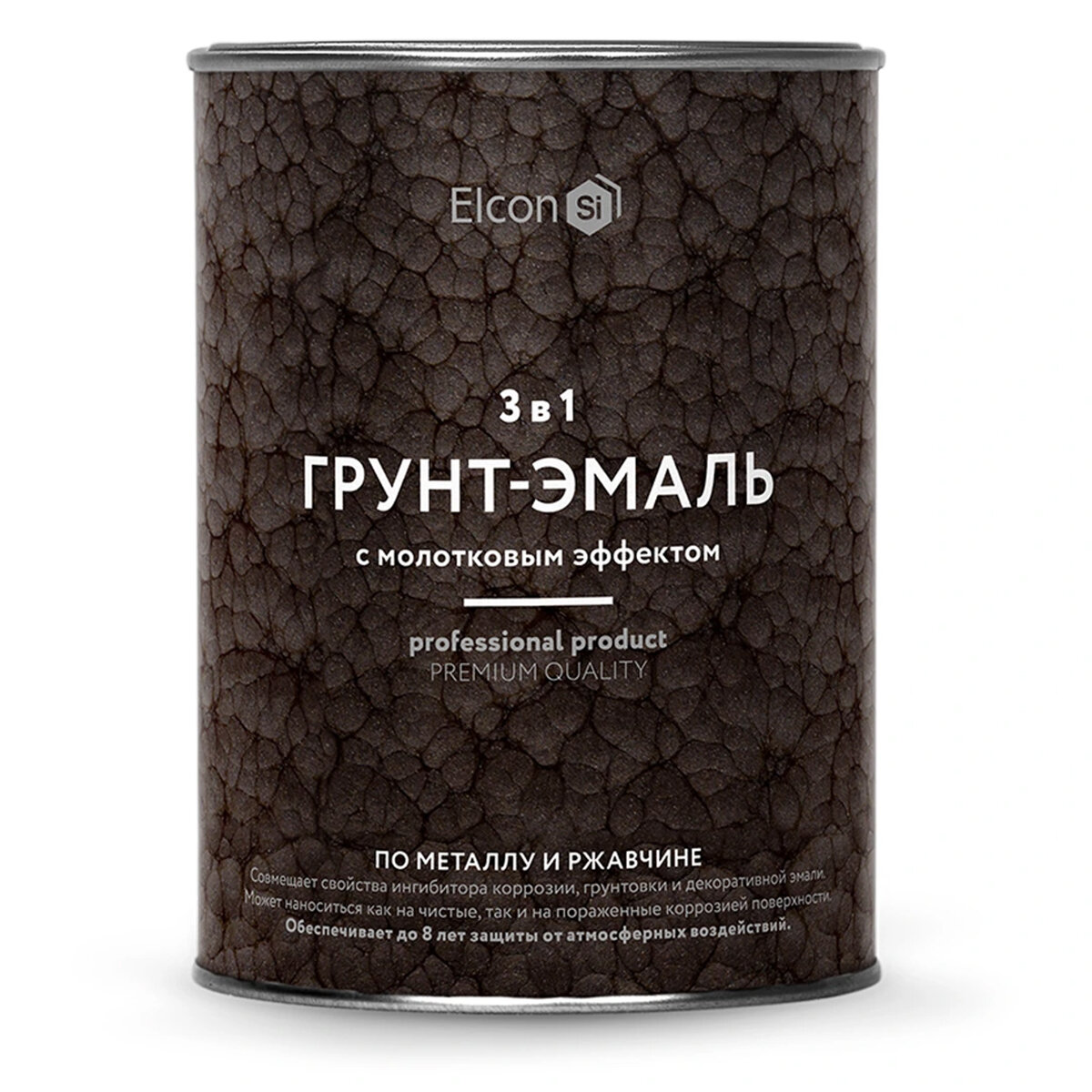 Грунт-эмаль ELCON по ржавчине, 3в1, молотковая черная, 0.8 кг