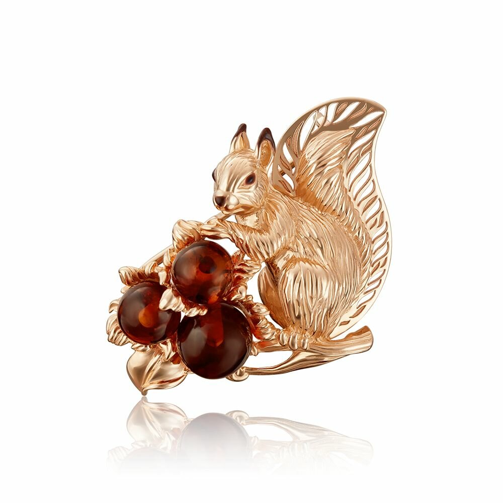 Брошь, красное золото, 585 проба, эмаль, янтарь