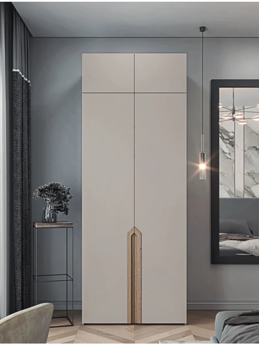 Casa Mia 60х230х60 см. Дизайнерский шкаф распашной 2-дверный с антресолью, кашемир, ручка из массива дуба