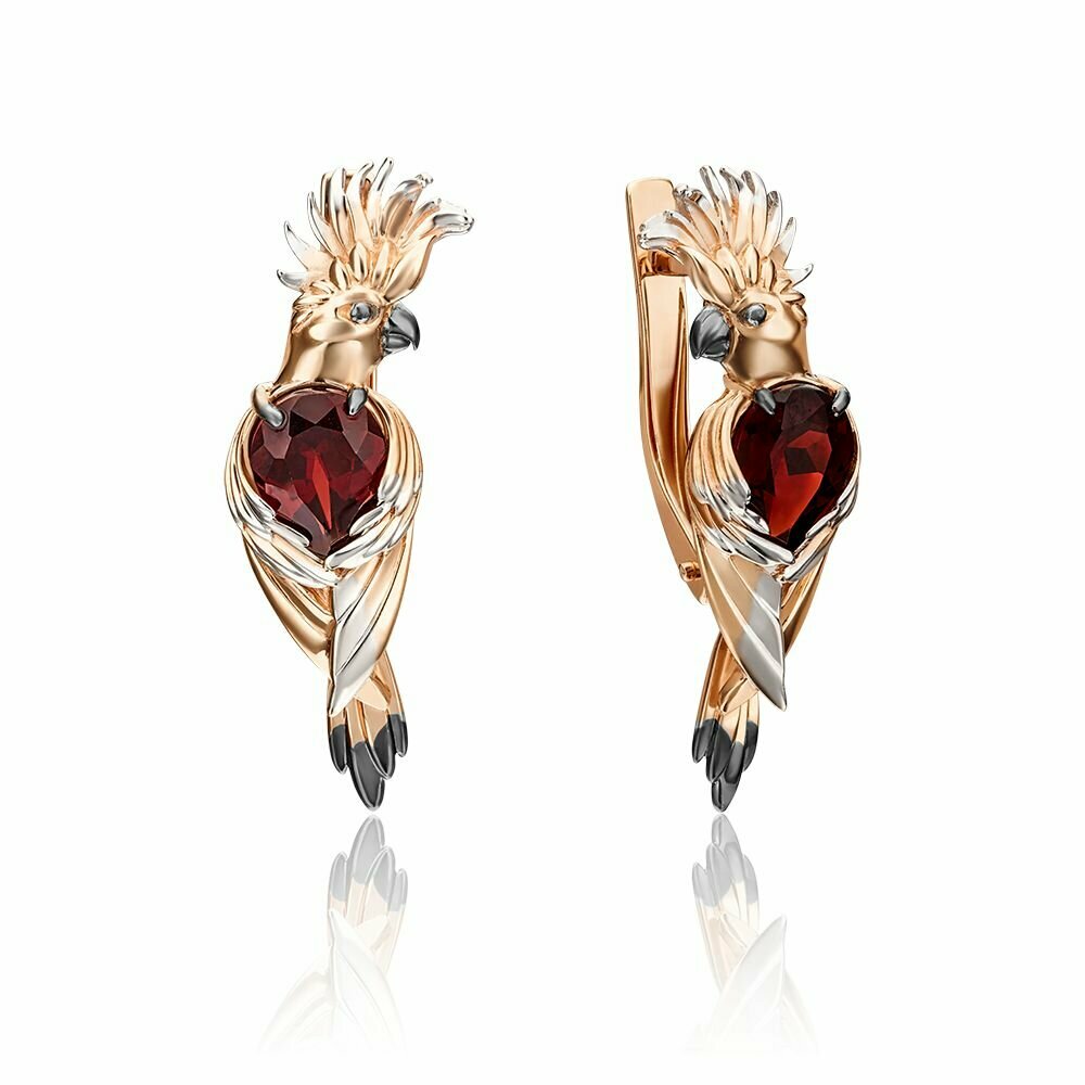 Серьги, красное золото, 585 проба, гранат