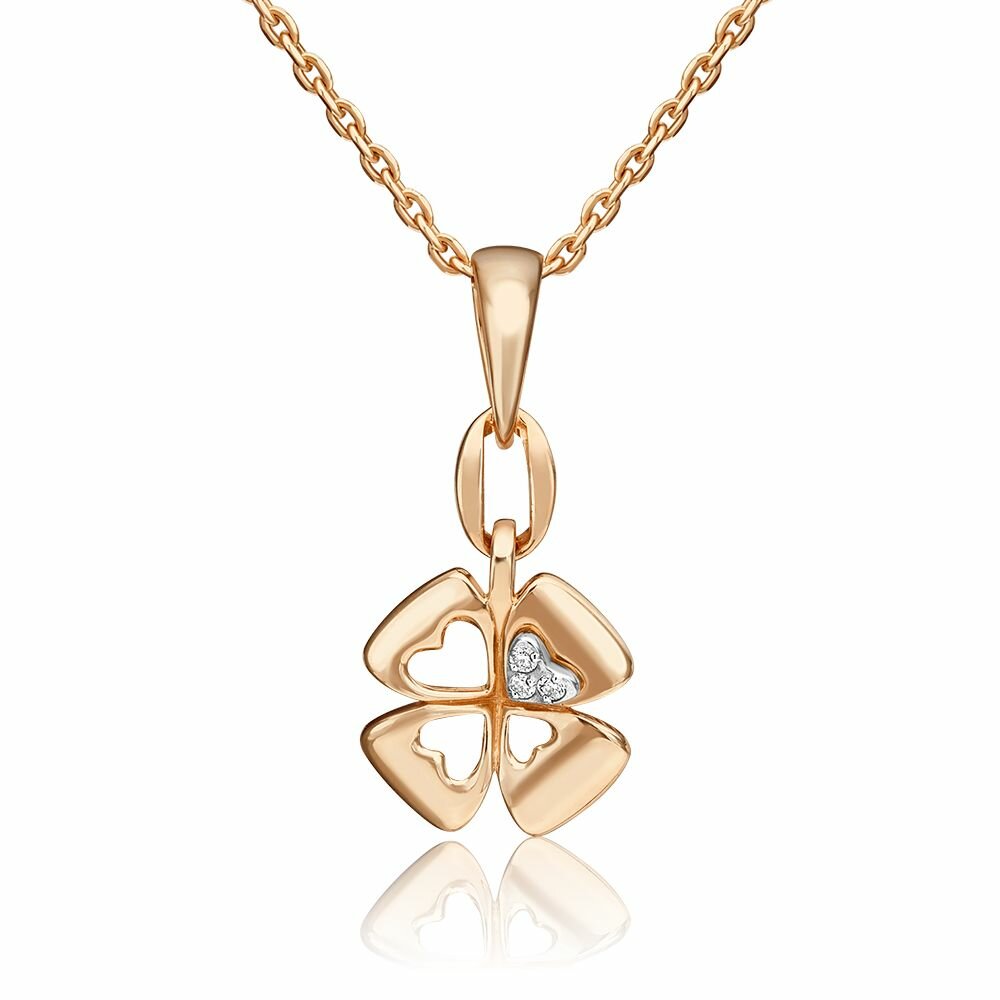 Подвеска, комбинированное золото, 585 проба, родирование, бриллиант