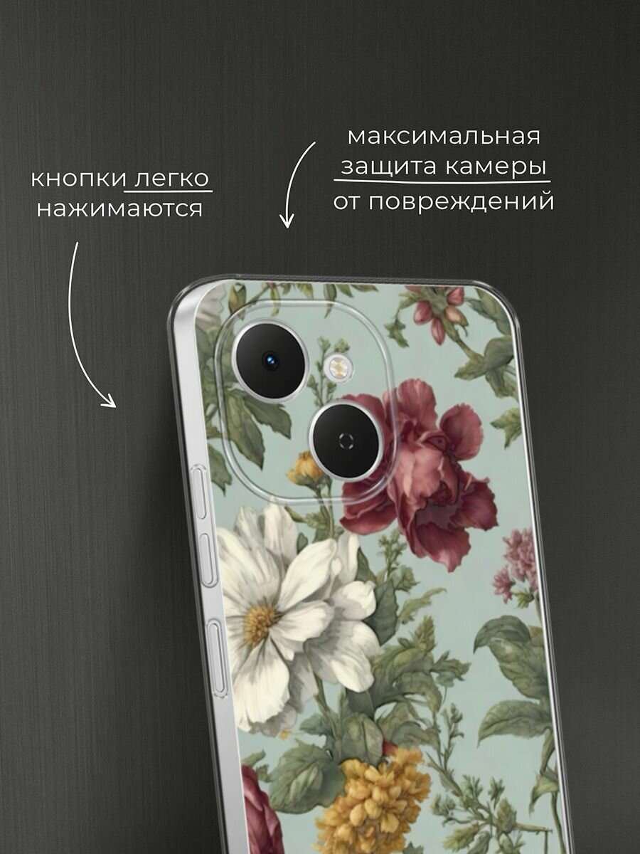 Чехол на Tecno Spark 40C / Текно Спарк 40C с принтом Акварельные красные цветы — фото 1
