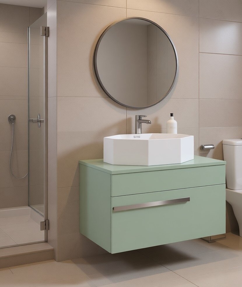 Мебель для ванной Вудлайн 65, оливковый, раковина Кристалл, зеркало Руан D65