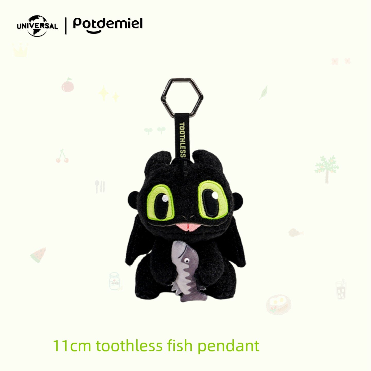 Официальный лицензионный Toothless мягкий брелок: поза с рыбой 11 см, игрушка из эластичного хлопка