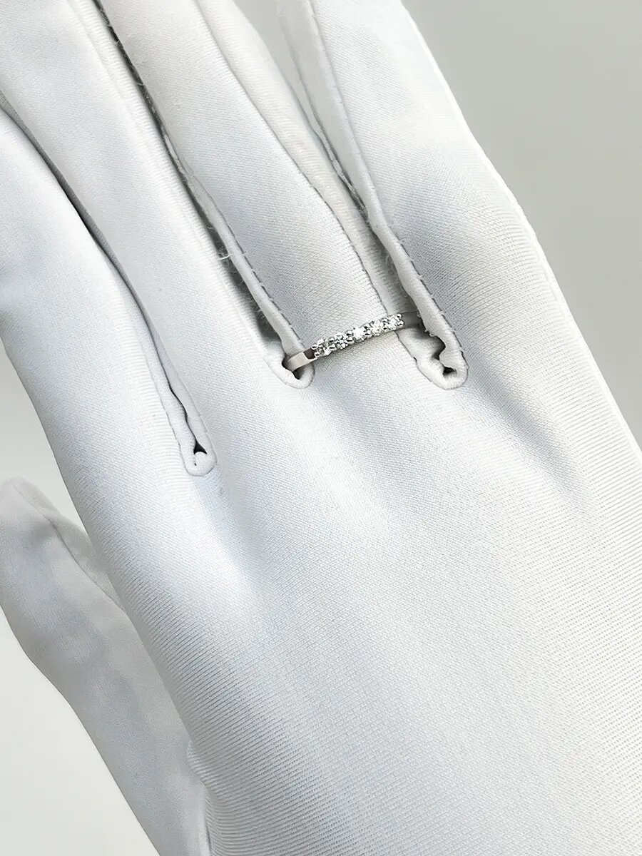 Кольцо дорожка, белое золото, 375 проба, родирование, бриллиант