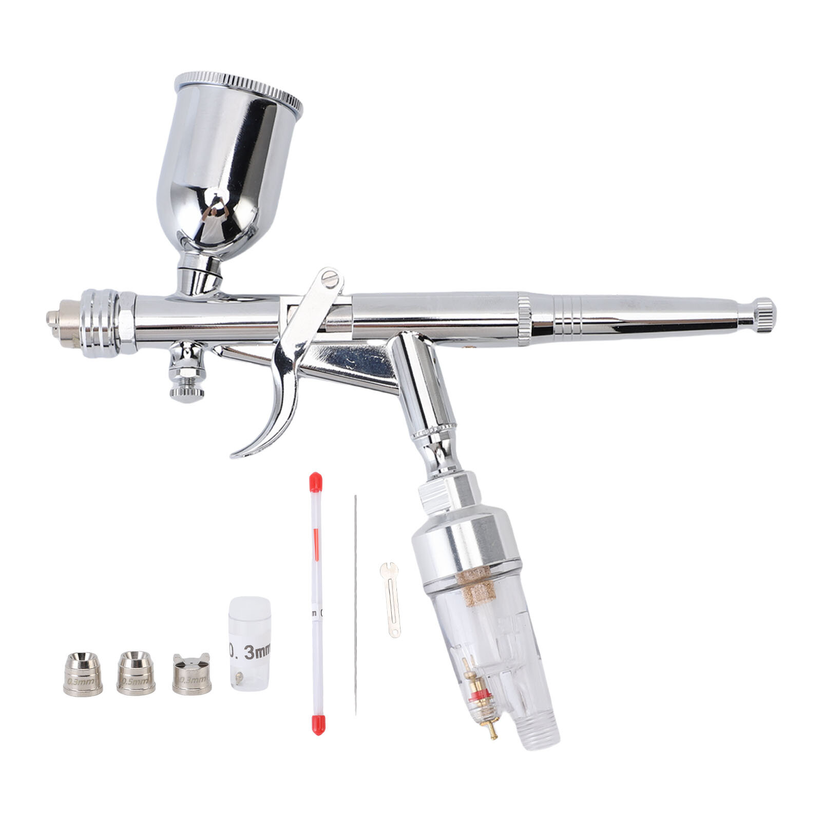 Набор аэрографа двойного действия с гравитационной подачей воздуха, соплом 0,3 мм с быстрым выпуском воздуха, емкостью 15 мл, принадлежности для живописи, рисования и других видов искусства.