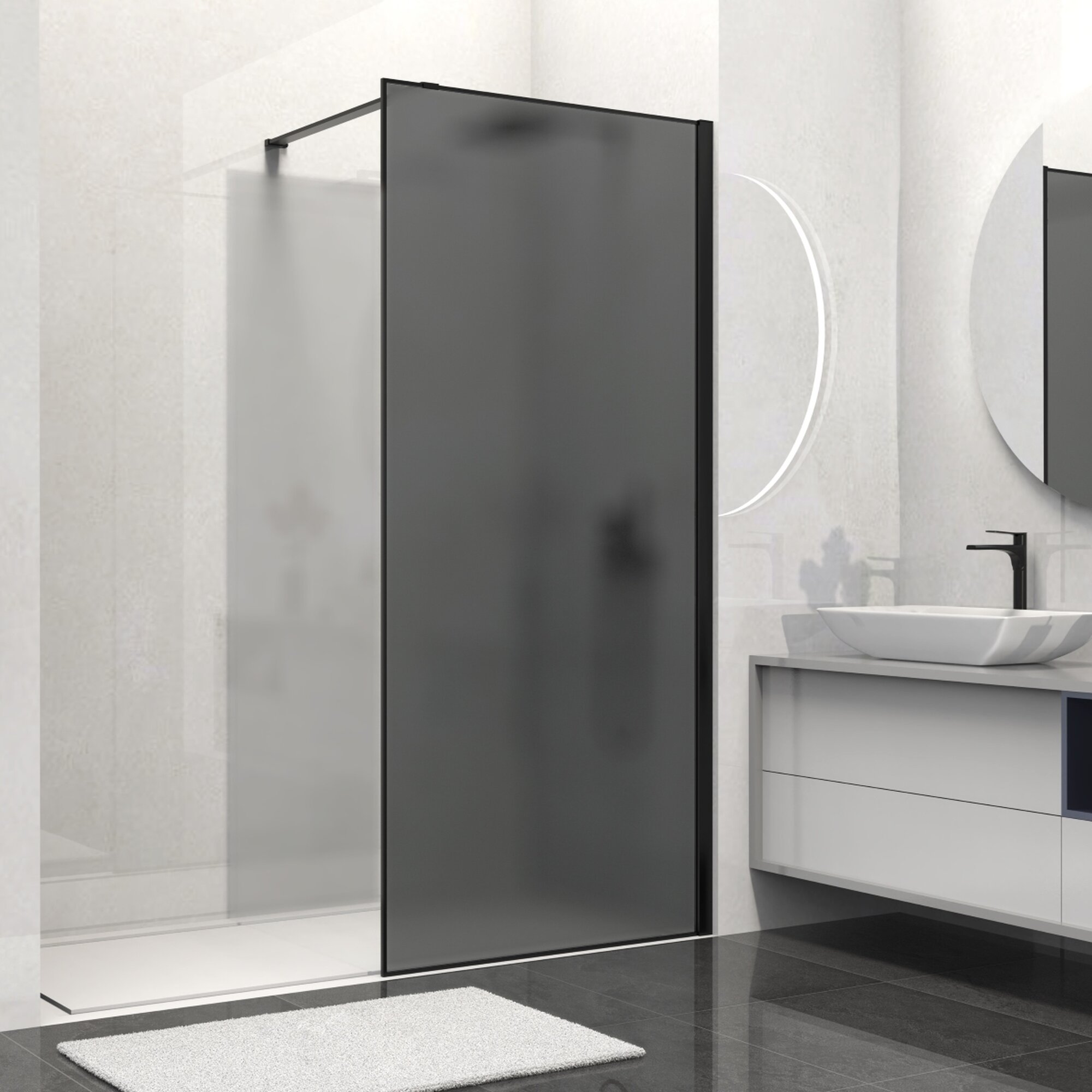 Душевая перегородка Волк-Ин (Walk-In) VSW-1HS100GFB, 1000*2000, черный матовый, стекло матовое тонированное