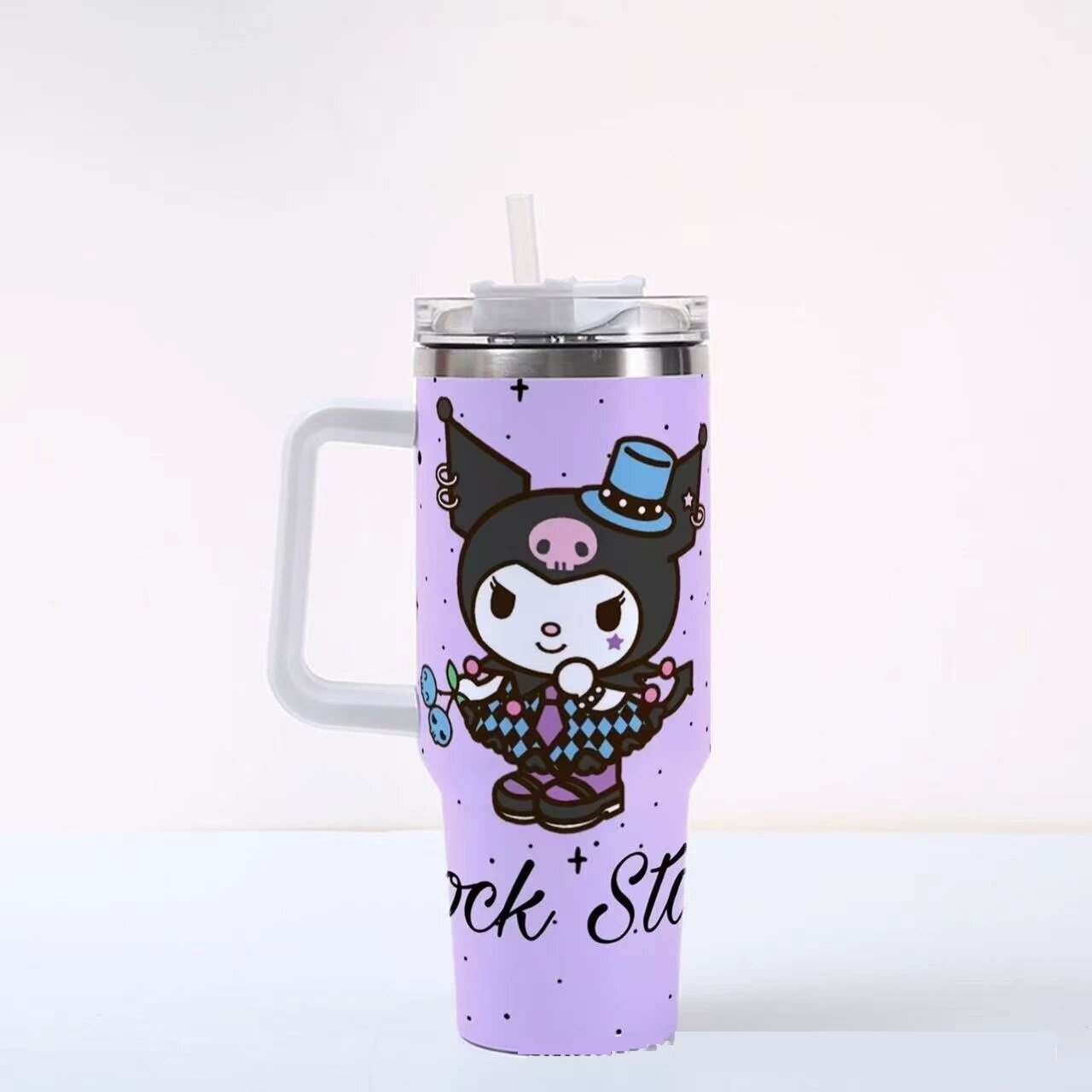 Термокружка Labubu 40 унций с мультяшным рисунком, из нержавеющей стали 304, с соломинкой, для автомобиля Узор 1740