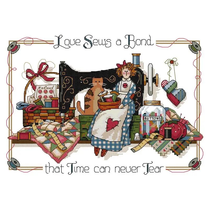 Набор для вышивки крестиком Joy Sunday Love Sews A Band 16CT/14CT 14CT White Canvas