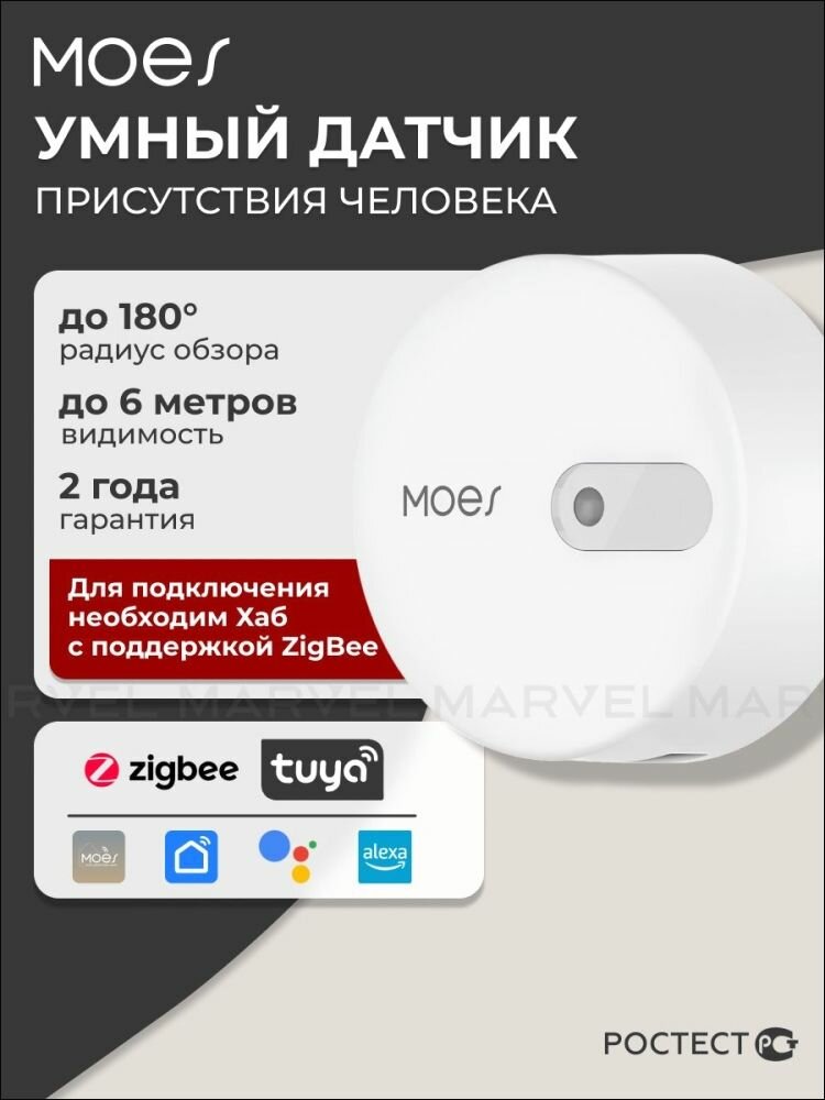 Датчик присутствия человека ZSS-LP-HP02-MS / ZigBee, магнитное крепление, push-уведомления, 30-дневная история, для умного дома и безопасности, 24 ГГц, белый