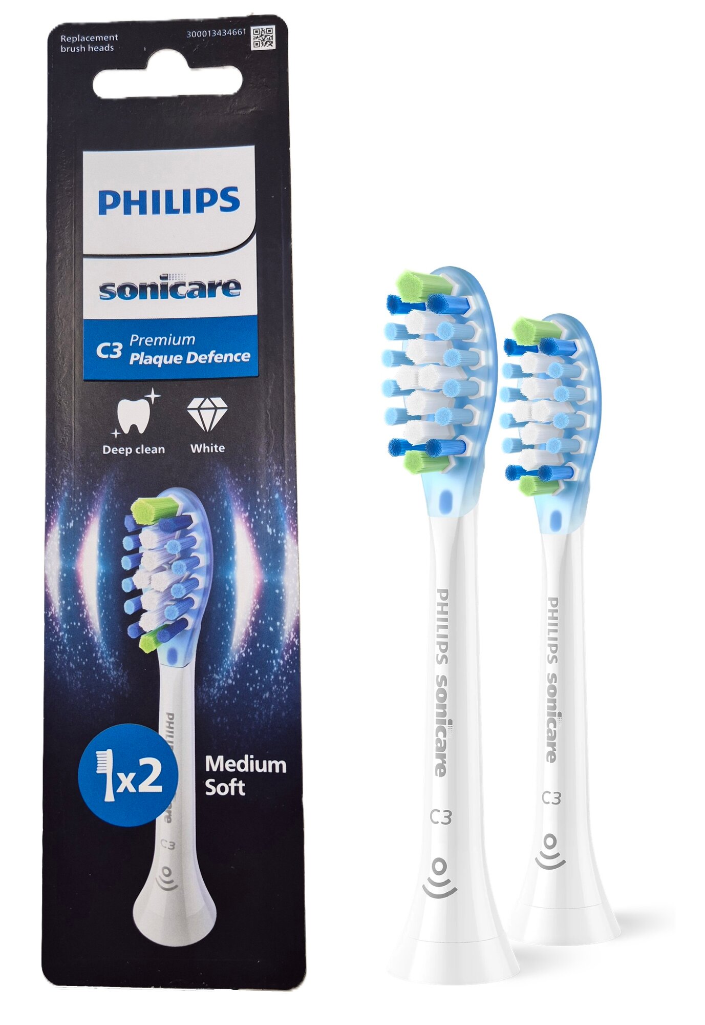 Насадки Philips Sonicare C3 Premium Plaque Defence HX9042/87 Medium Soft для удаления налёта, белый, 2 шт.