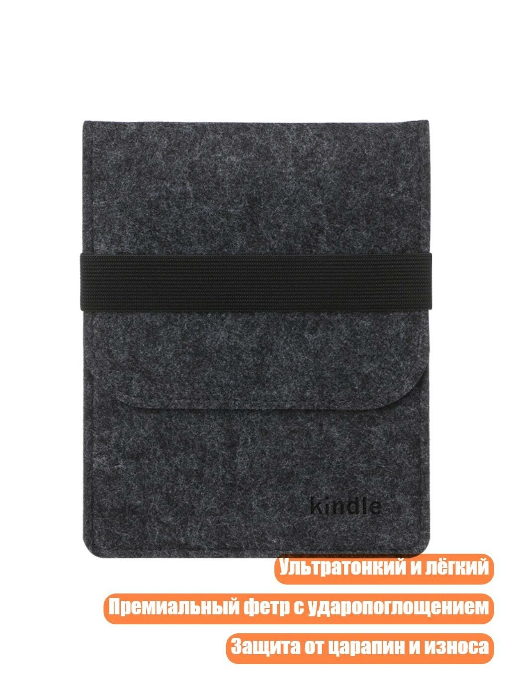 Чехол-рукав из фетра для Kindle Paperwhite 1–3 и Voyage, Черный