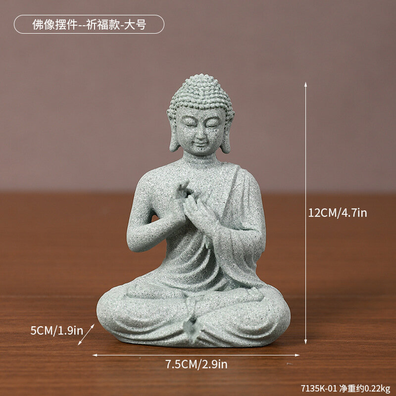 2026 Новый китайский стиль, кросс-бордер, зеленая песчаниковая статуя Будды, украшение для дома, гостиной, входа во двор, декорация цилиндра, ландшафтный дизайн, зен-комната