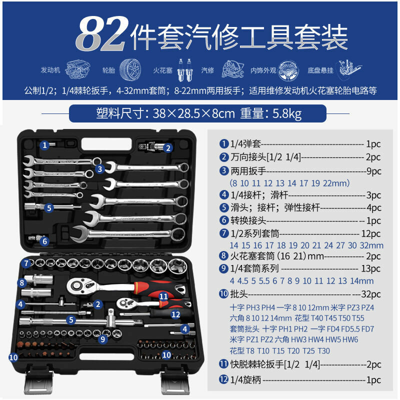 Набор инструментов для авторемонта, многофункциональный набор торцевых ключей, комбинированный трещоточный ключ, инструменты для ремонта автомобилей.