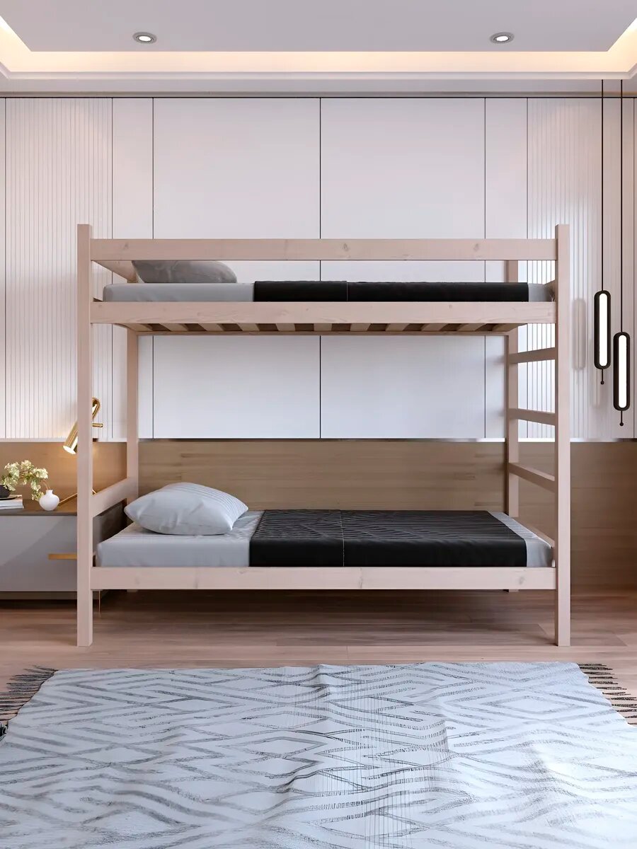 Кровать двухъярусная, стандарт, массив, 70х200 см