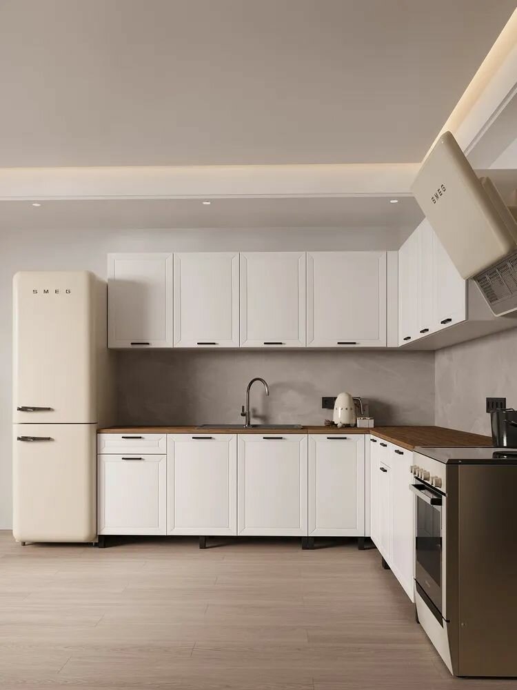 Кухонный гарнитур Мадрид 3,5м белый со столешницей