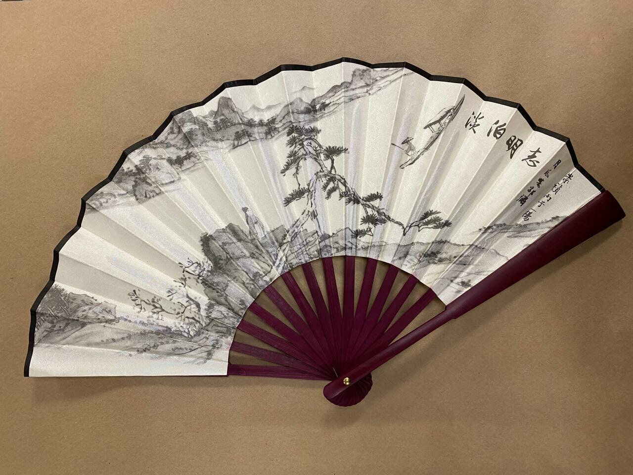 Веер интерьерный "Пейзаж" 42x26см, дерево/ткань, двусторонний, цвет белый/коричневый/чёрный