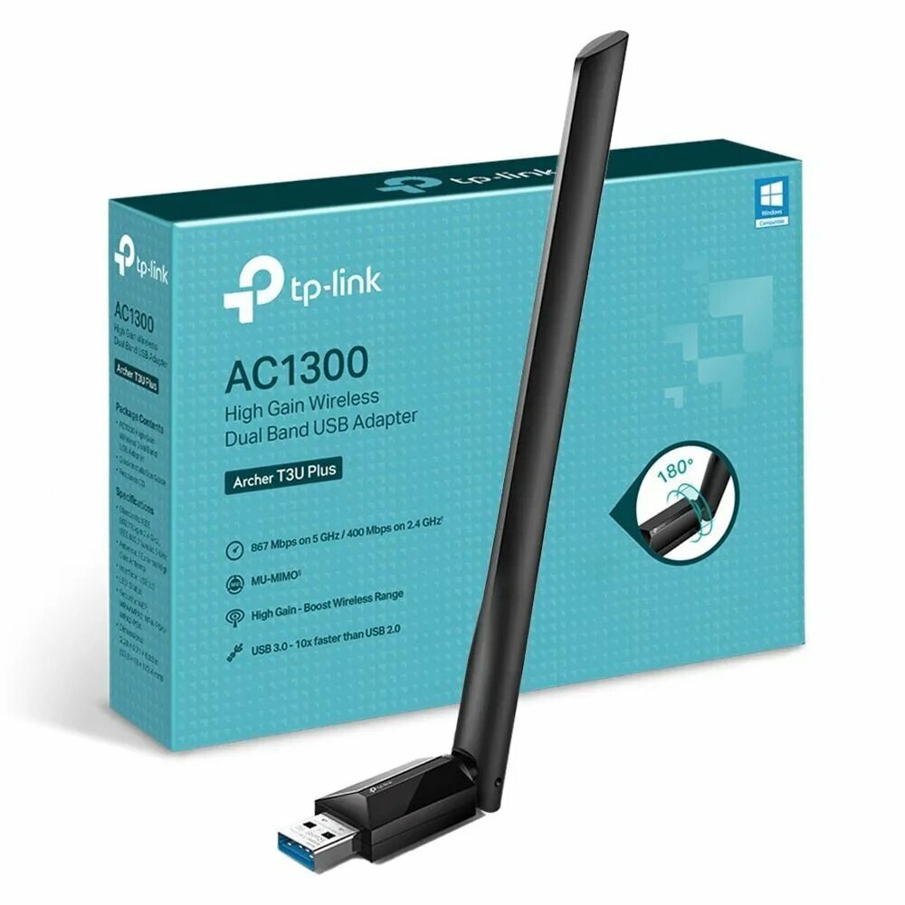 Адаптер Wi-Fi TP-Link Archer T3U Plus, AC1300 Мбит/с (Двухдиапазонный, USB 3.0, Усиленная Антенна, MU-MIMO, Wi-Fi 5)