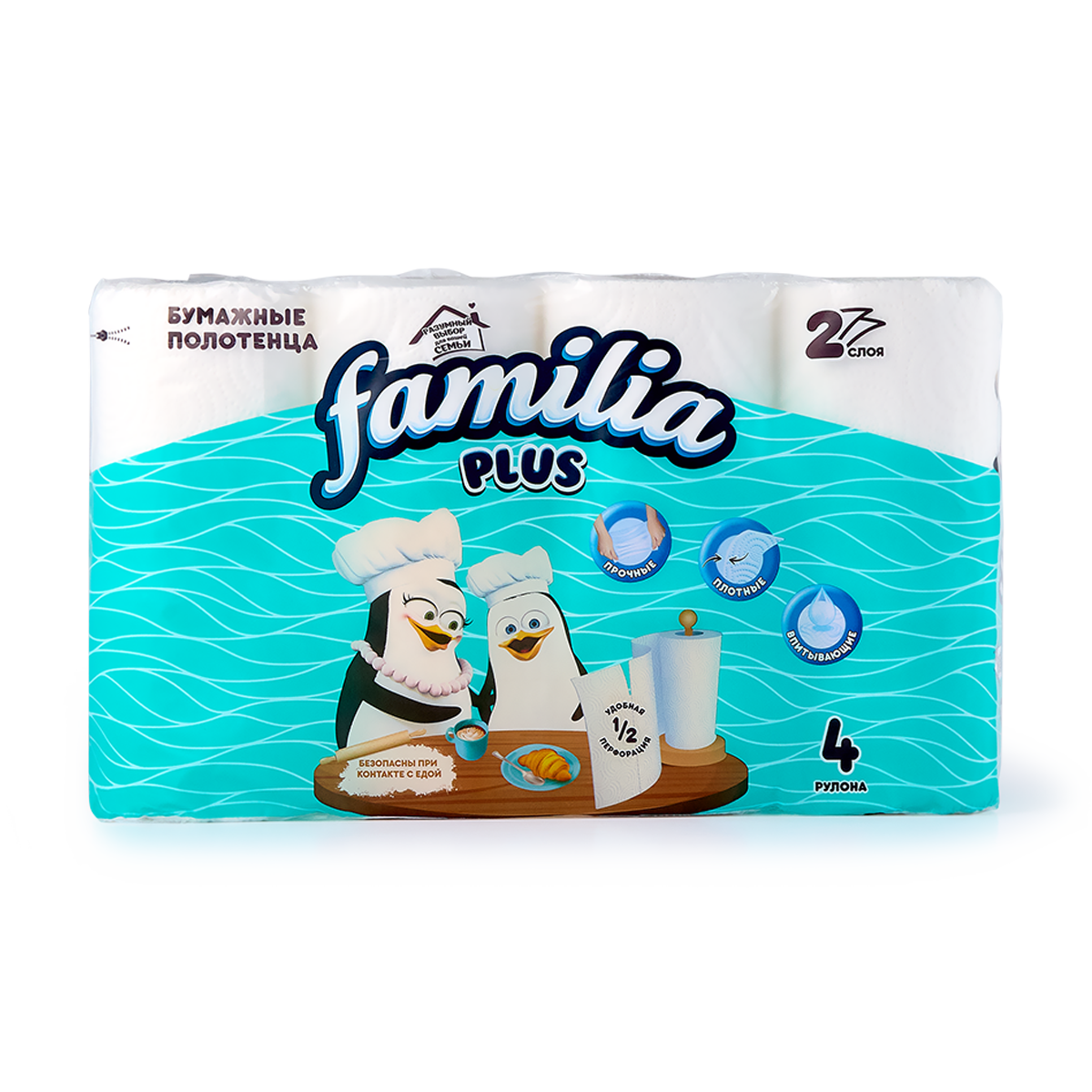 Полотенца бумажные Familia, 2 слоя, без запаха, целлюлоза 100%, 4 шт
