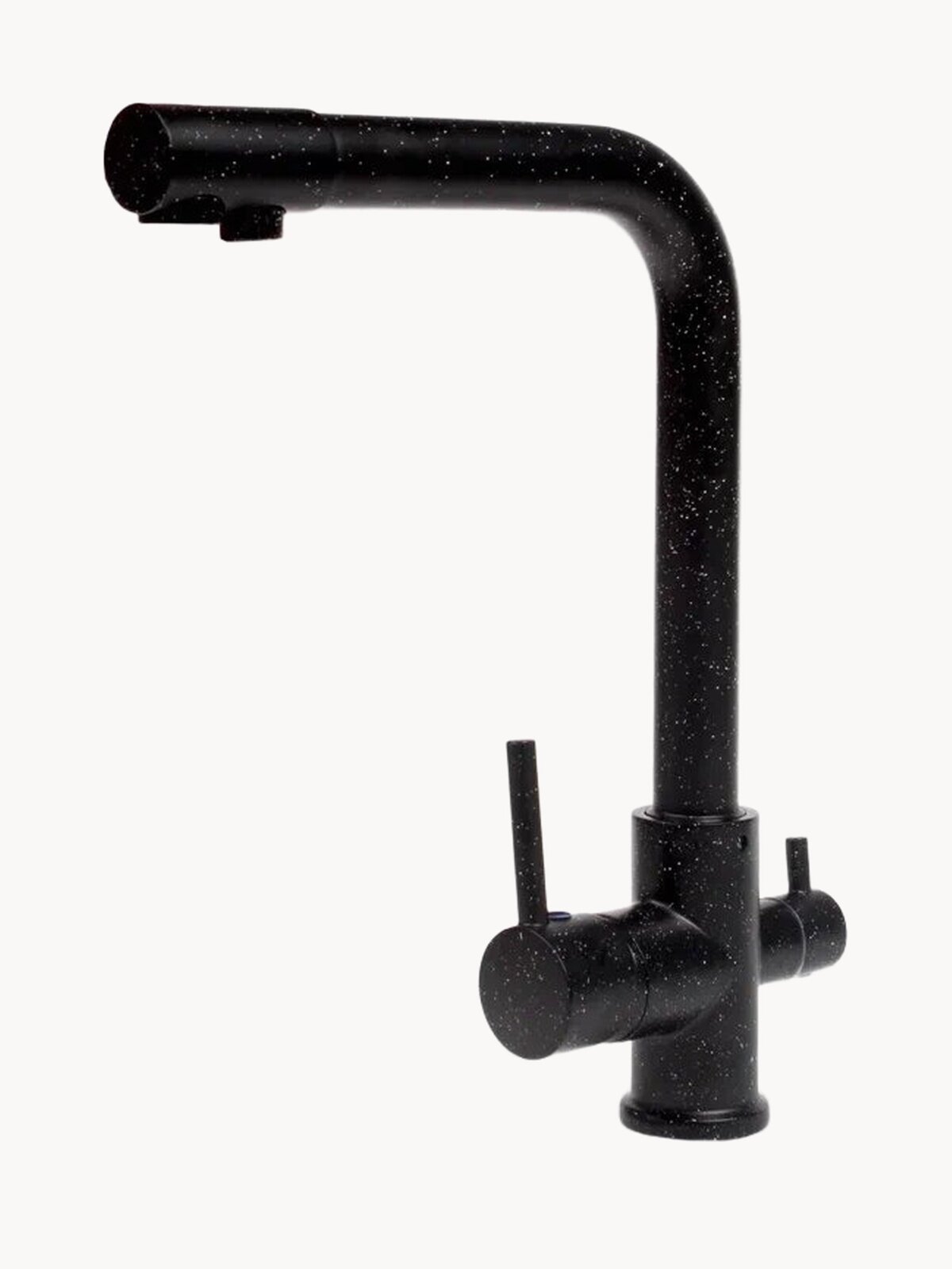 Cмеситель для кухонной мойки под фильтр с краном для питьевой воды (поворотный излив), черный с белыми точками