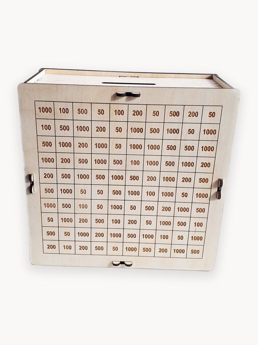 Коробка для денег на 50000 рублей с гравированной таблицей из 4 мм фанеры
