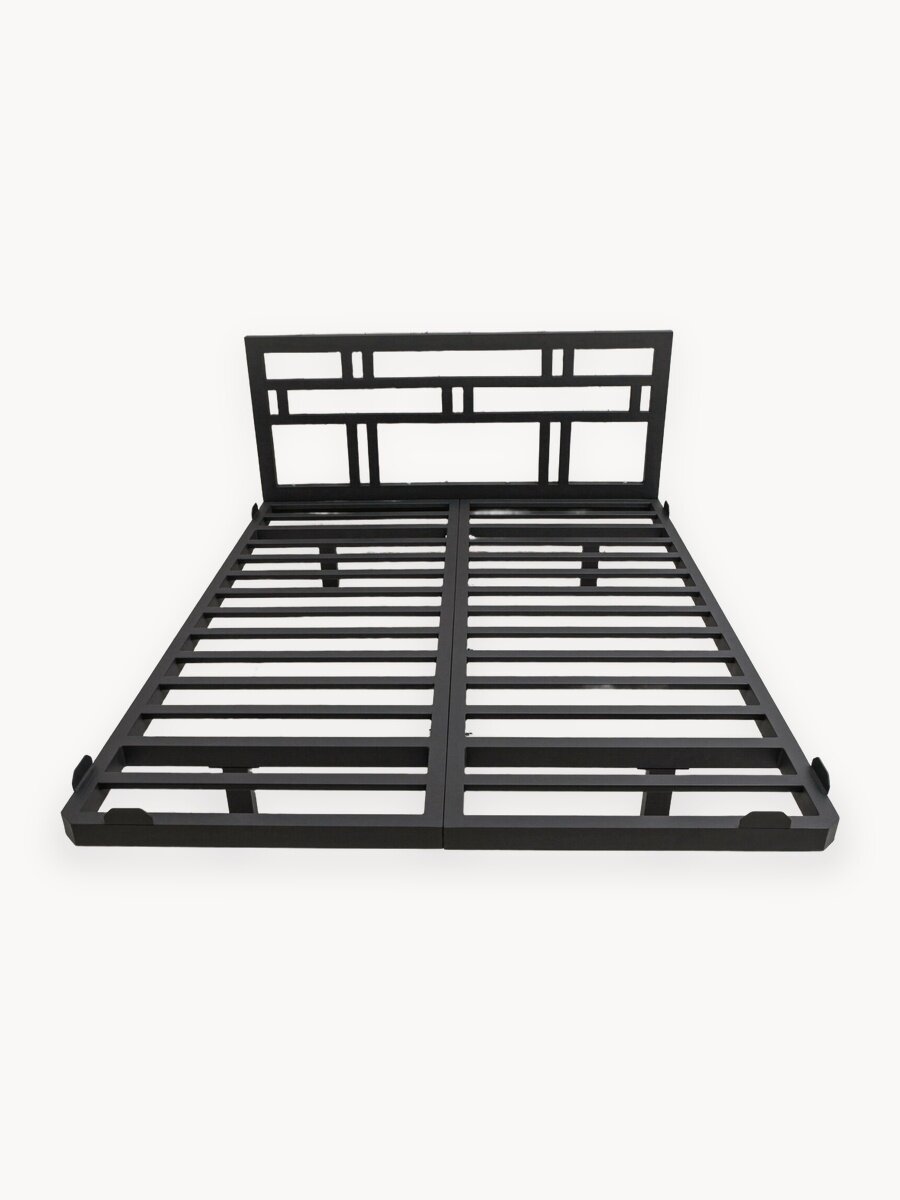 Кровать двуспальная Вега, 140х200 см, парящая, металлическая, без крепления К стене, со срезанными углами, графит, SKY LOFT