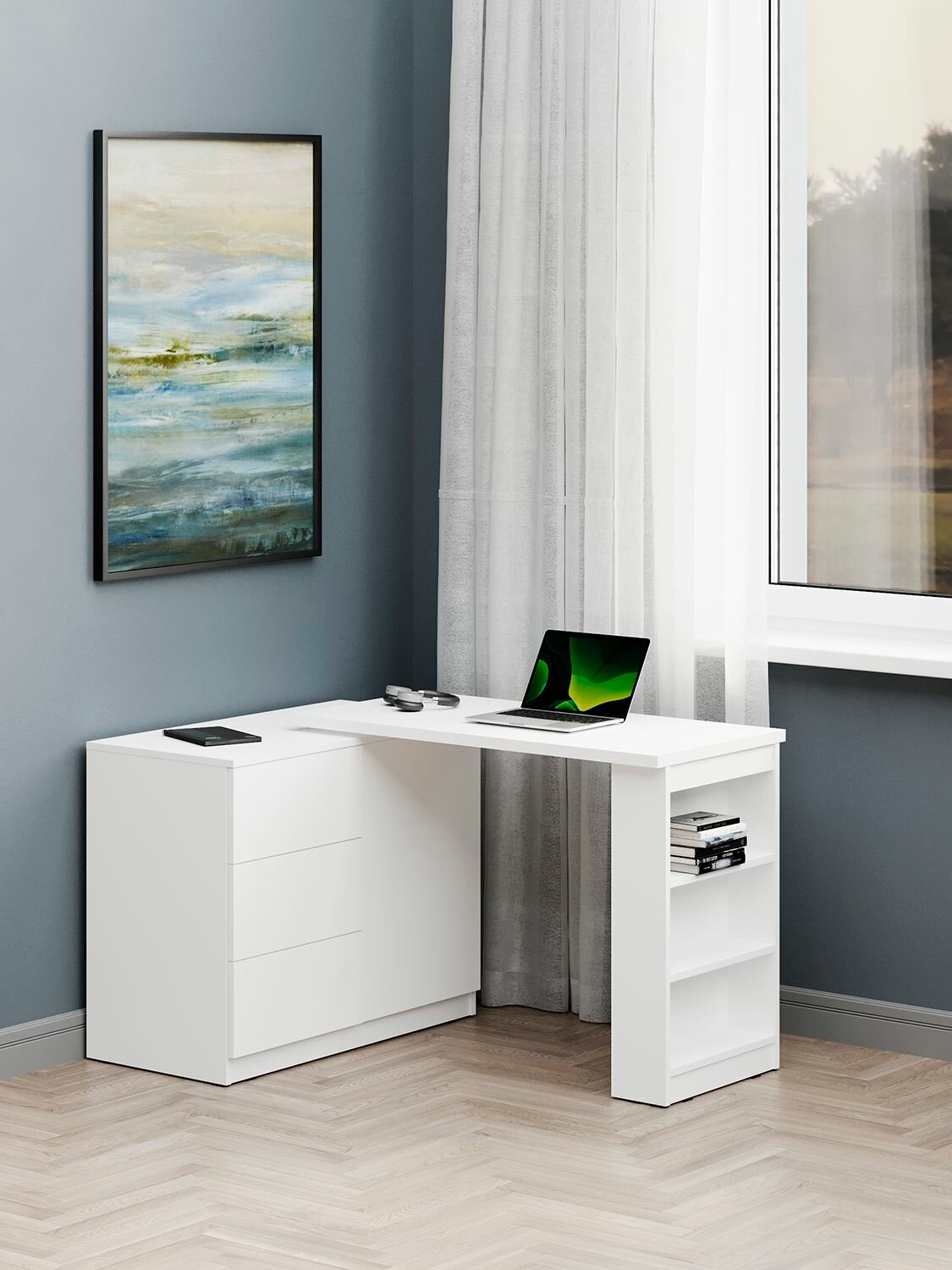 Стол угловой письменный трансформер 105х50х77 см, Белый. Столешница 25 мм.