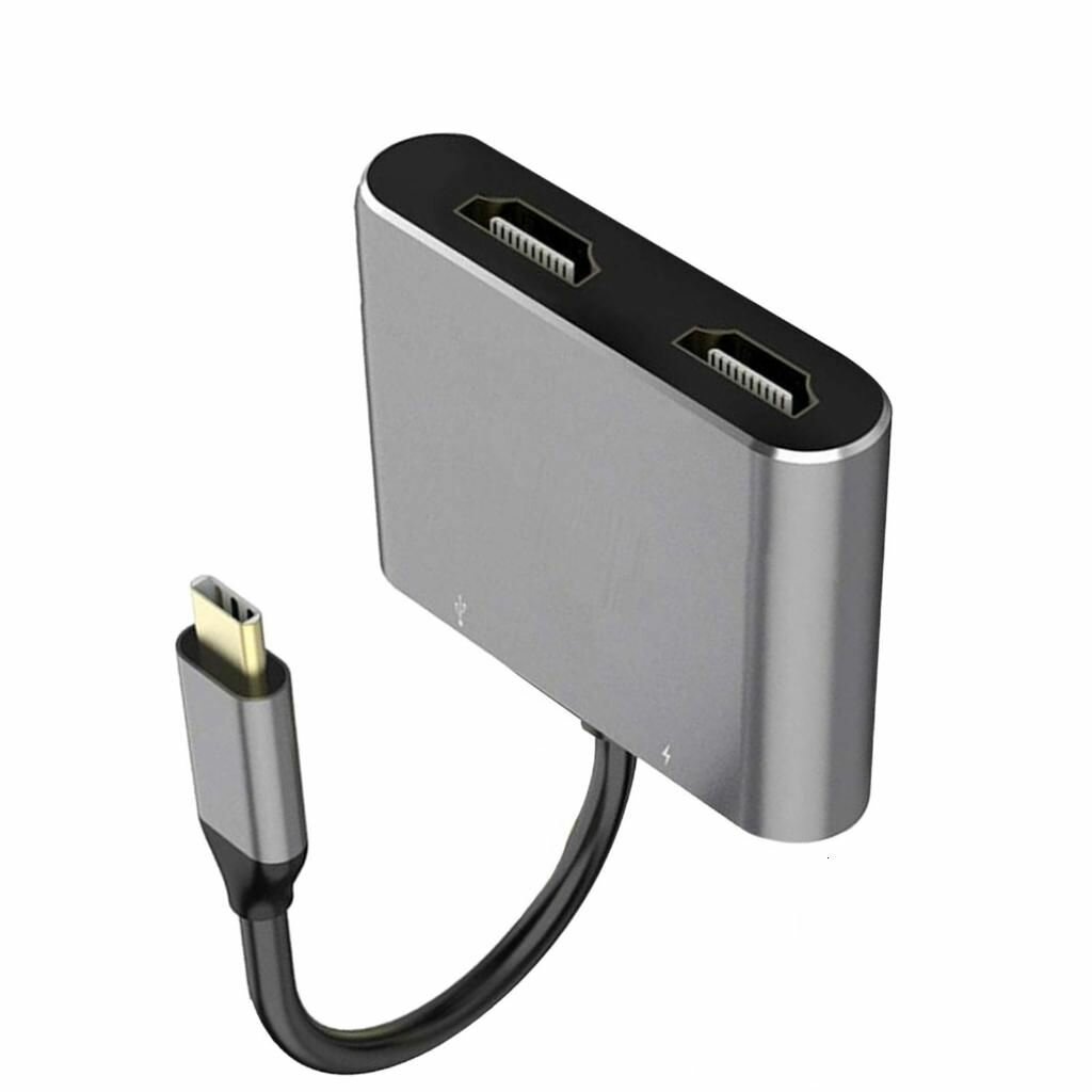 USB C Dock с двумя поддержкой дисплея 4K и зарядкой доставки энергии для победы, - 4 in 1