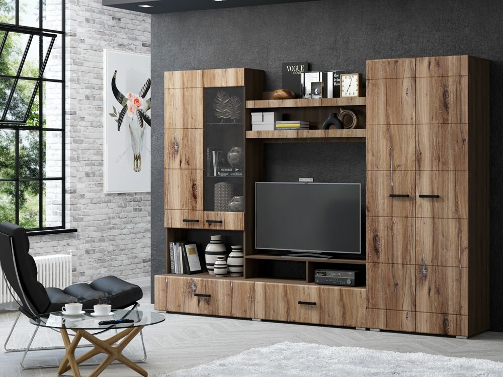 Гостиная Гамма-17 МДФ дуб флагстафф/дуб экспрессив золотой (Регион 058)