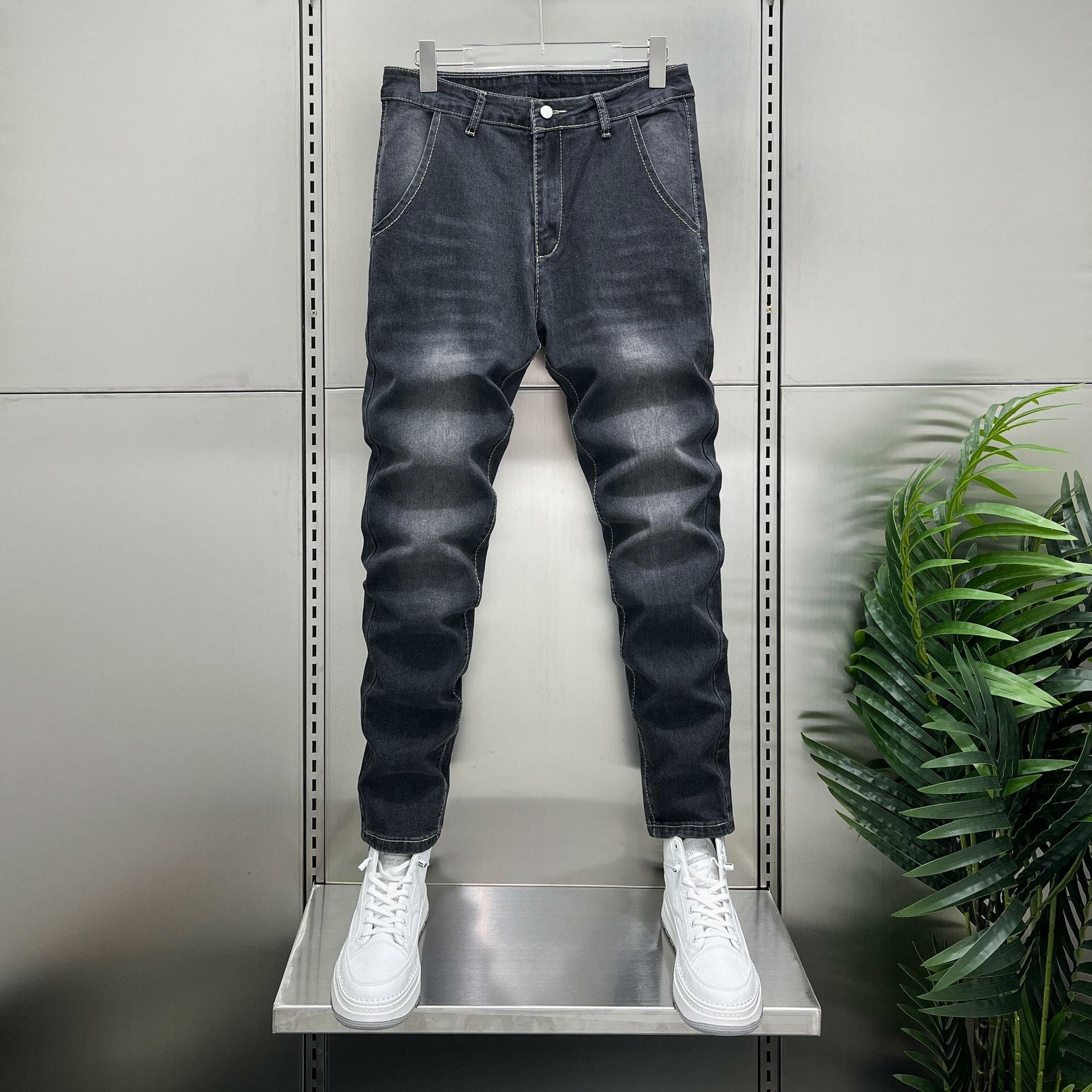 JYL Джинсы Парные Винтажные Изношенные Слабоносые Кроп Широкие Ноги Деним, Размер_33