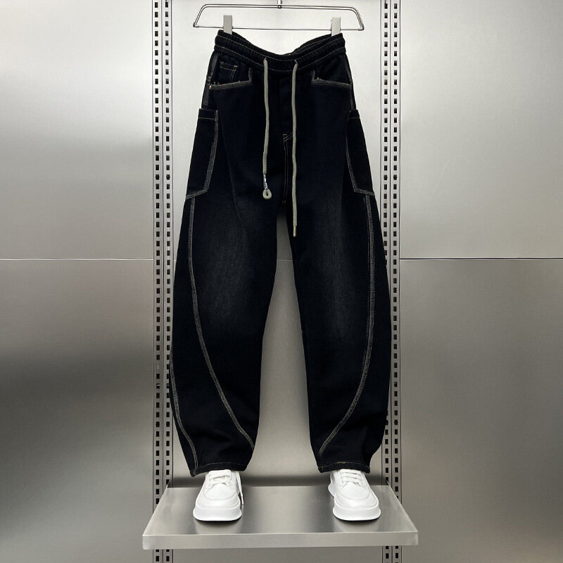 MON Мужские Джинсы Серые Корейский Стиль Слим Эластичные Лето Деним, Размер_L