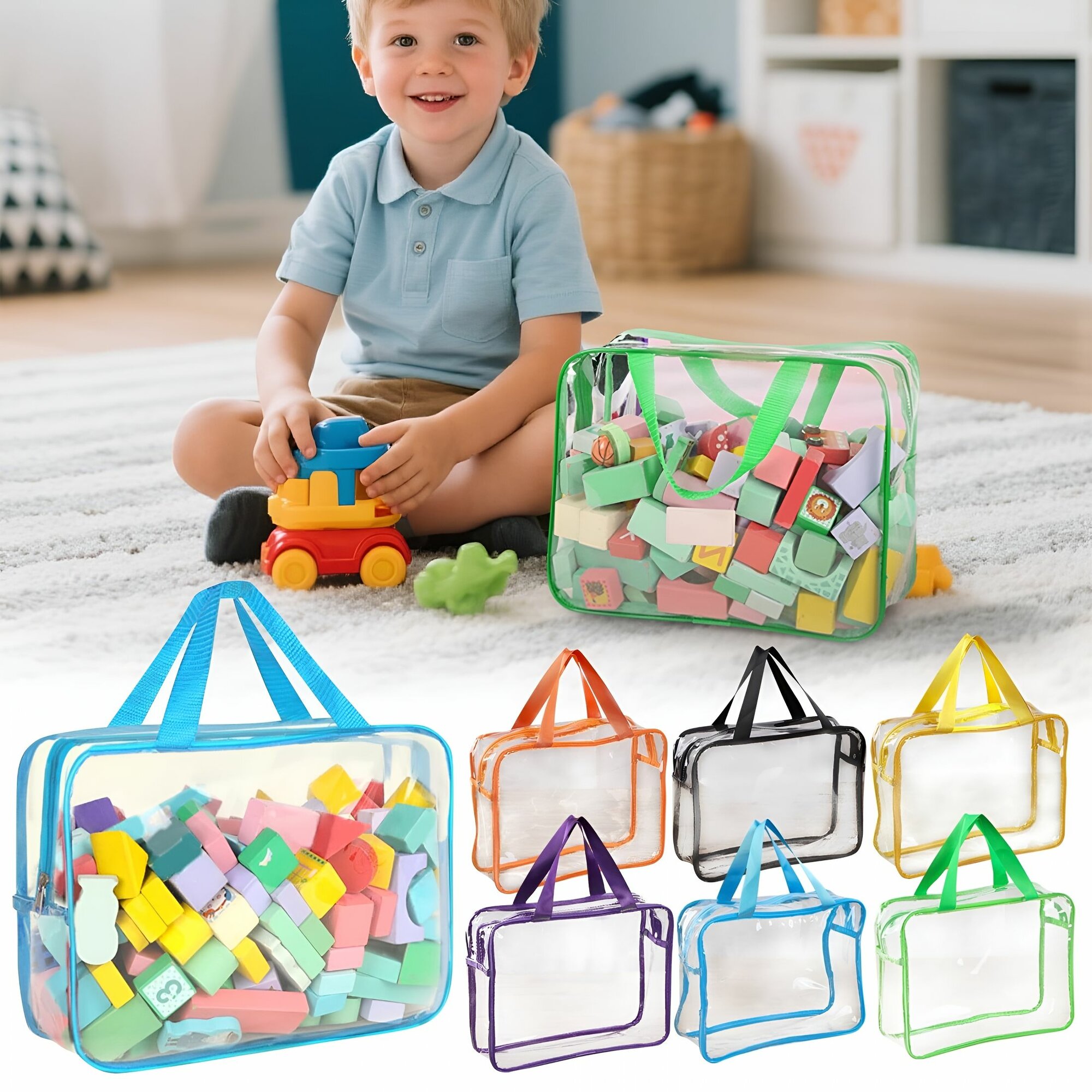 LAMIRO Большие сумки для хранения игрушек с застежкой-молнией, многоразовые прозрачные органайзеры для игрушек, водонепроницаемые сумки для путешествий, для пазлов