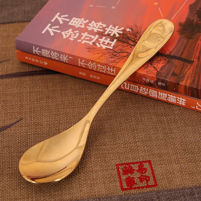 ✅Чистая медная ложка зодиака, домашняя латунная суповая ложка, детская ложка для еды, креативная мультяшная ложка с длинной ручкой, утолщенная медная ложка, столовые приборы