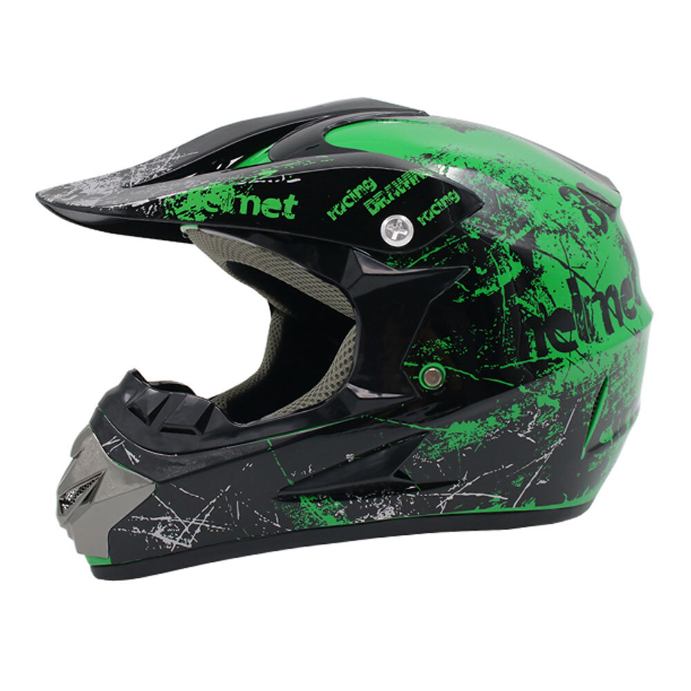 Мотошлем для внедорожного вождения полнофациальный лёгкий с очки, шарфом для шеи, перчатками для мужчин и женщин все сезоны, цвет: Оранжевый Флоральный / Зеленый Флоральный / Черный со звездой / Матовый Черный, материал: ABS, размер: S / M / L / XL,