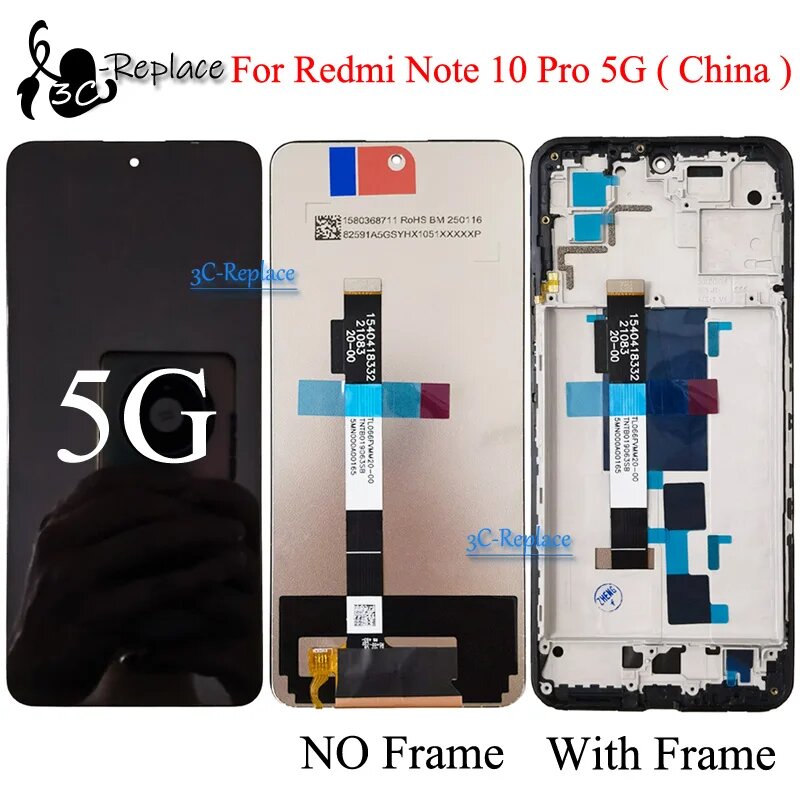 6,6-дюймовый черный для Xiaomi Redmi Note 10 Pro 5G (Китай) ЖК-дисплей с цифровым преобразователем сенсорного экрана в сборе/с рамкой Black With Frame