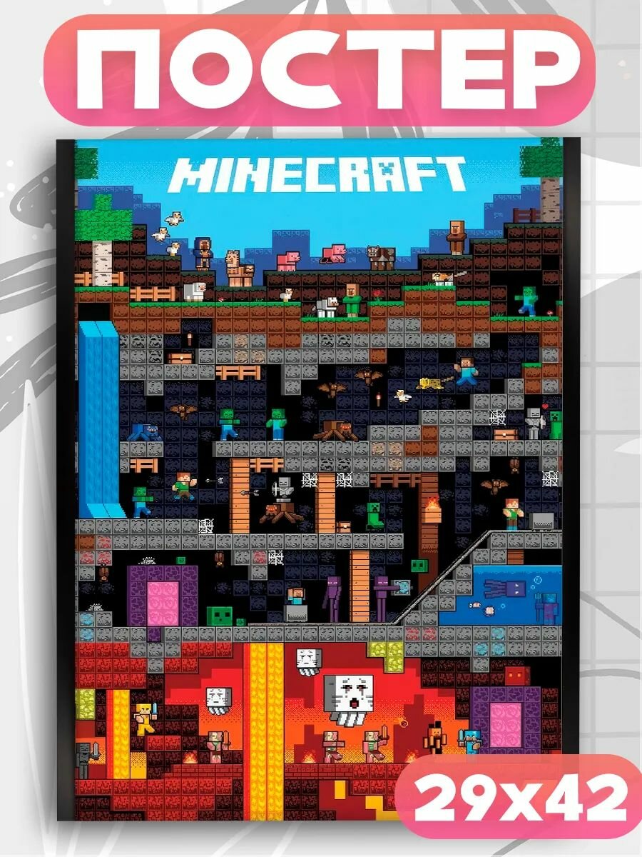 Постеры на стену для интерьера Minecraft, плакат 1шт, А3 размер.