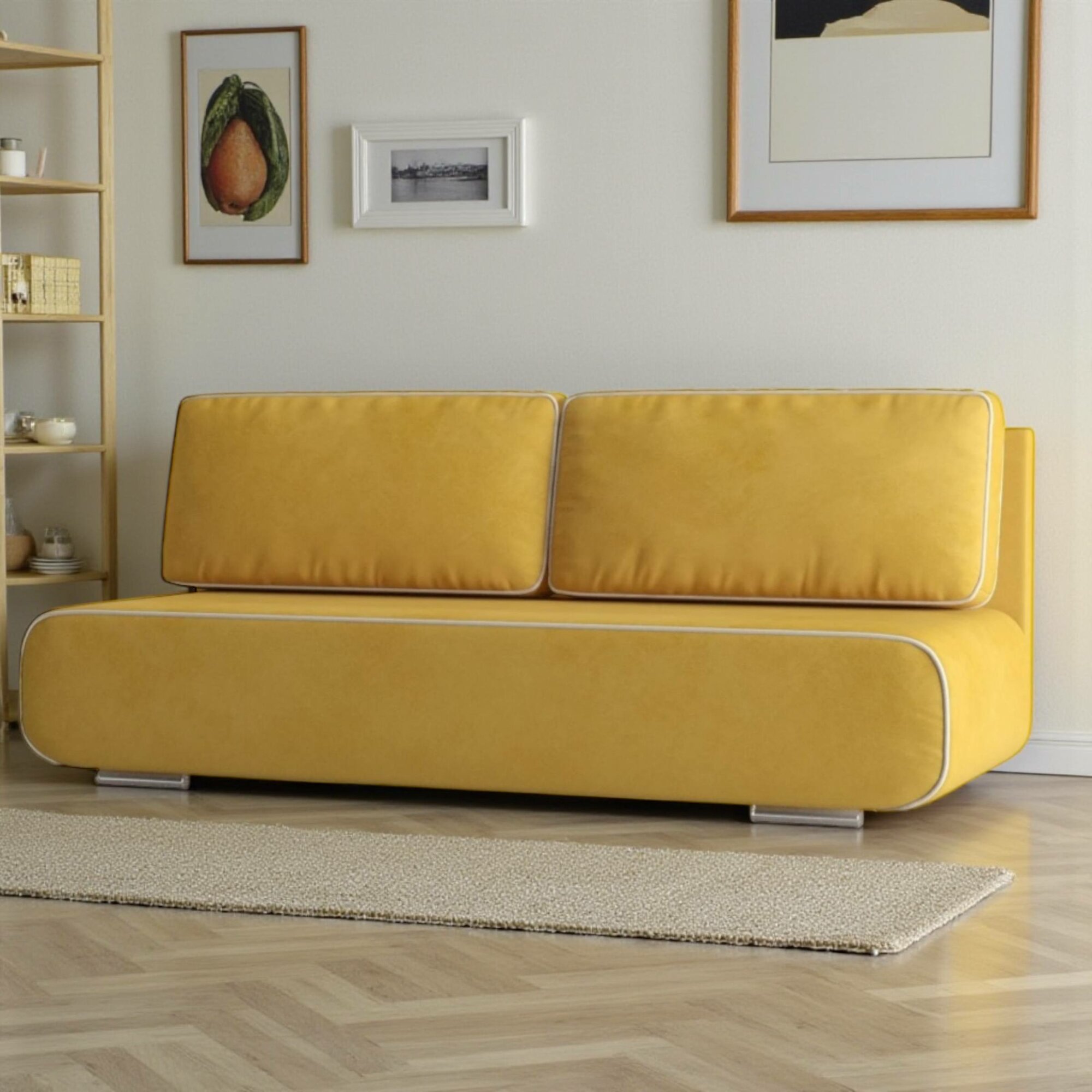 Диван «Смайл», прямой, механизм еврокнижка, велюровая обивка, желтый, независимый пружинный блок, для дома/офиса