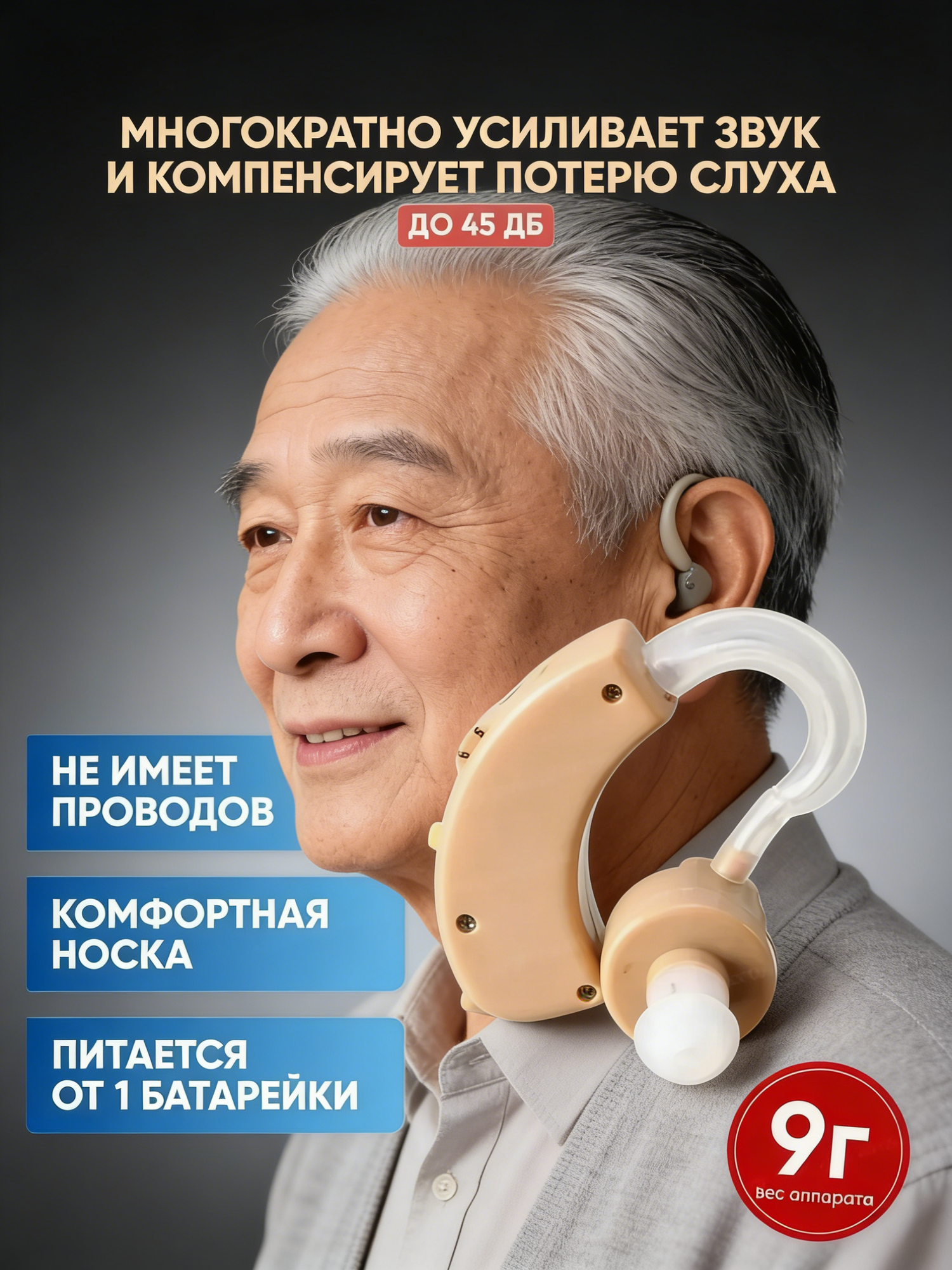 Усилитель слуха на аккумуляторе с функцией Bluetooth, заушный цифровой слуховой аппарат для пожилых