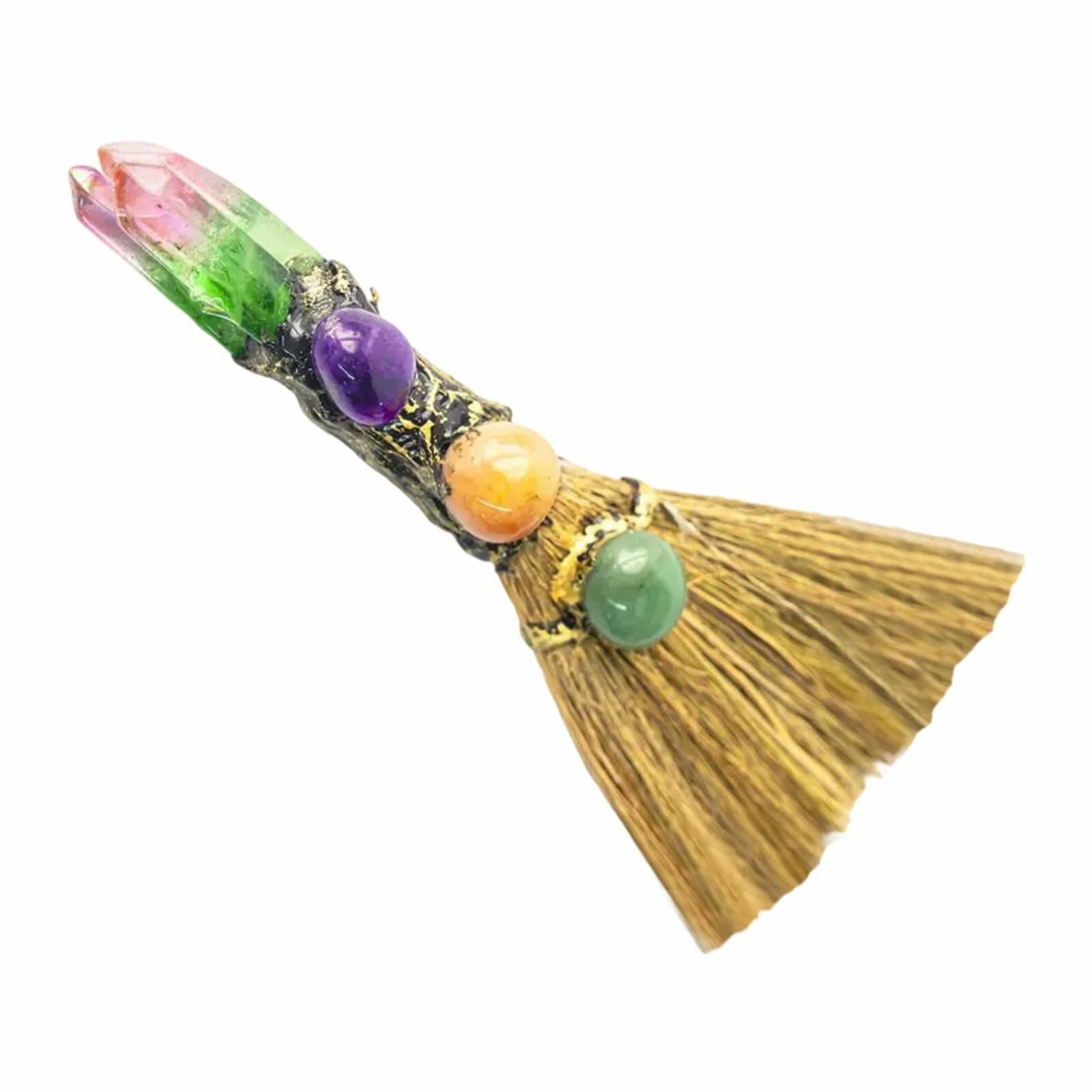 Мини-метла с подвесным декором, украшение для дома, метла ведьмы, фестивальный аксессуар, искусственный кристалл, многоцветный, 15-20 см