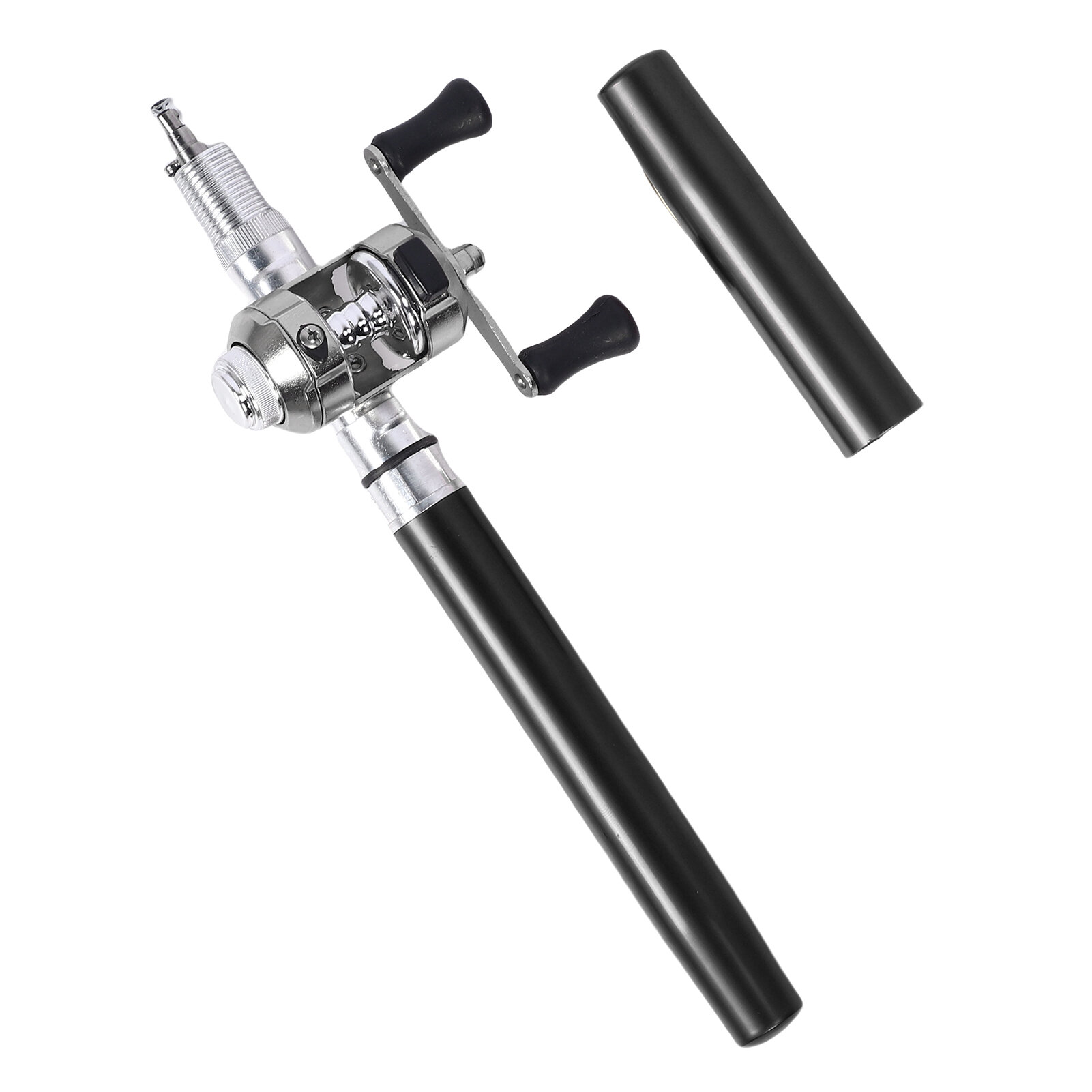 Комплект из удочки, катушки и мини-ручки, портативная, карманная, телескопическая, легкая, из стекловолокна, для рыбалки на реке или озере, черный.