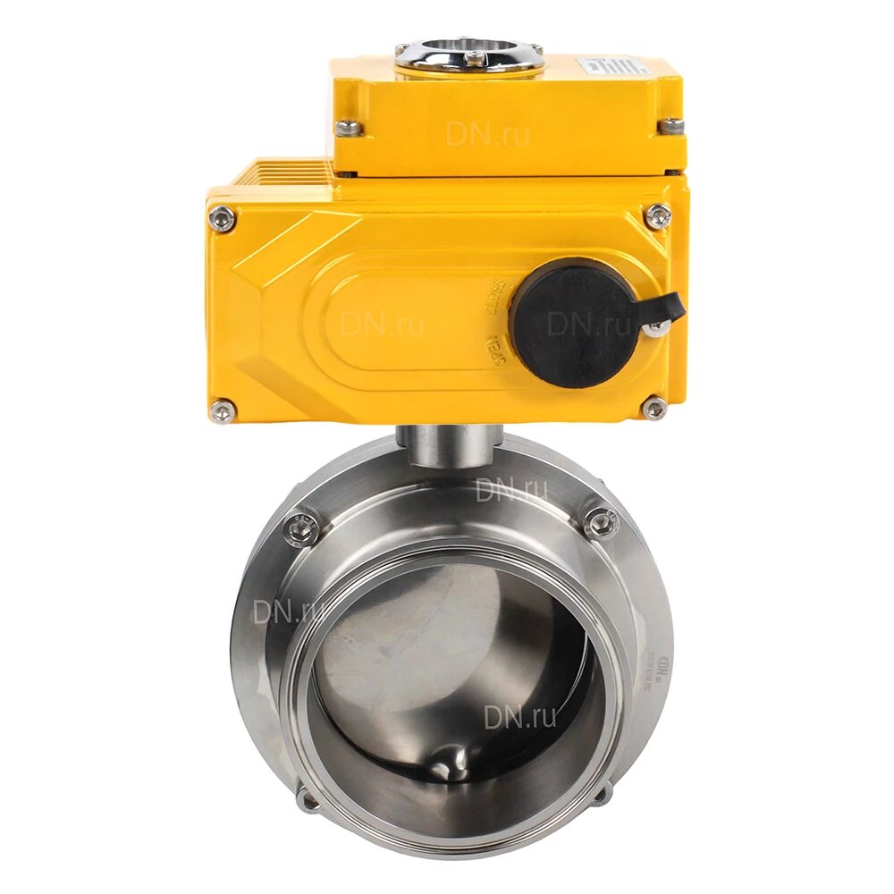 Затвор дисковый поворотный кламповый DN.ru 304-304-Sil-2W-C-H Ду65 Ру10 корпус - пищевая нержавеющая сталь 304, уплотнение - Silicon, с электроприводом DN. ru QT-005-220-4-20мА (4-20мА)