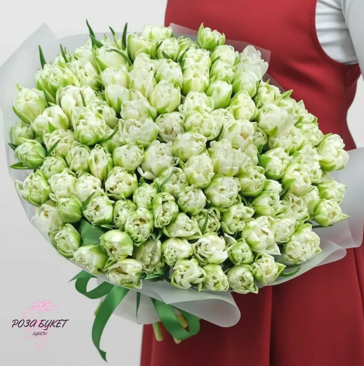 Букет цветов, из белых пионовидных тюльпанов, 101 шт. Долгий букет, Красивый букет цветов, Премиум букет