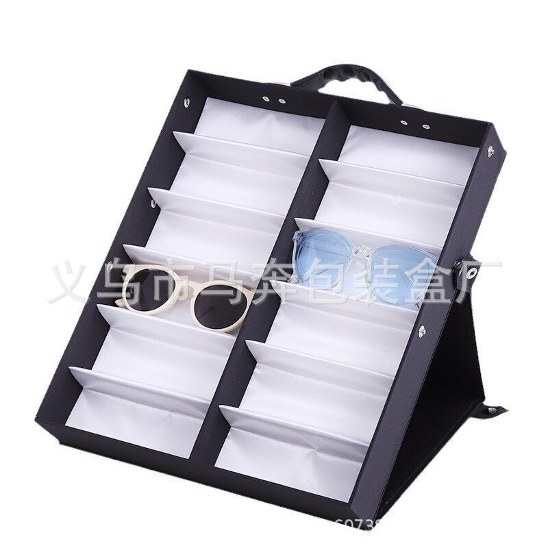 Горячая продажа SG 18-секционный ручной дисплей для очков, коробка для хранения 12 пар солнцезащитных очков, многосекционная стойка для демонстрации, дизайн из массива дерева