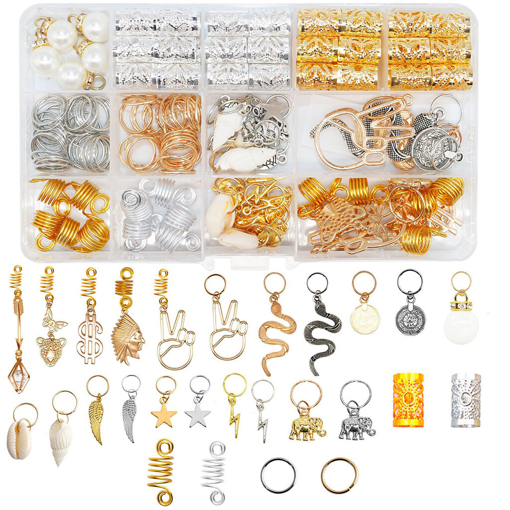 173X Кольца для Плетения Кос Металлические Дреды Бусины Кольца С Подвеской в виде Звезды Заколка для Плетения Волос Украшение из Золота и Серебра