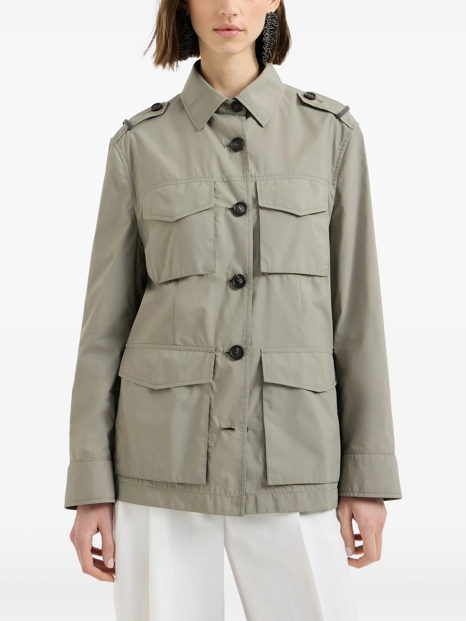 Куртка BRUNELLO CUCINELLI Button flap-pocket jacket, размер 36, green — фото 1