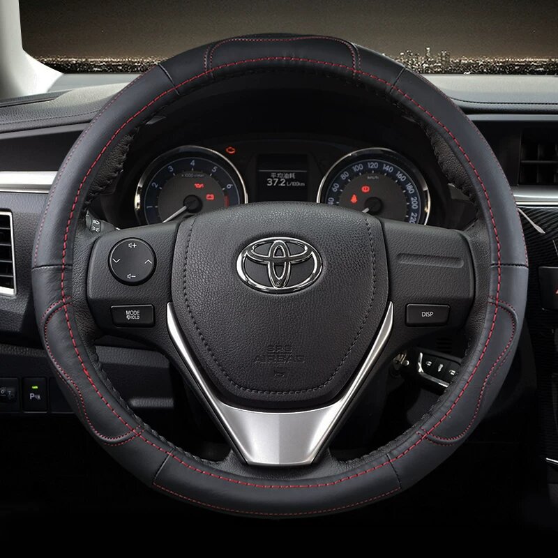 Премиум кожаный чехол для руля Toyota Vios/Corolla - Все сезоны, подходит для моделей 2010-2020 - Черный и Красный