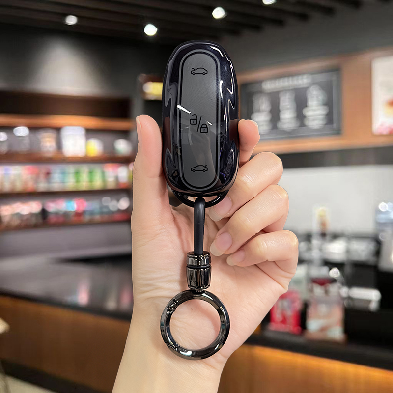 Подходит для чехла на ключ Tesla Model 3, защитного чехла на ключ Model Y, полного покрытия с застежкой. Черный/Серый +