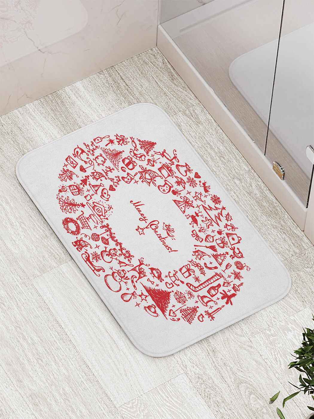 Коврик для ванной комнаты, туалета "Новогодний круг" противоскользящий, 52х77 см, JoyArty, серия Новый год